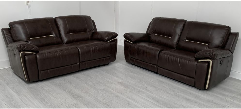 Henry Brown Leathaire 3 Seater Electric Recliner With Another 3 Seater Right Half Electric Left Manual Few Scuffs see images Ex Display Showroom