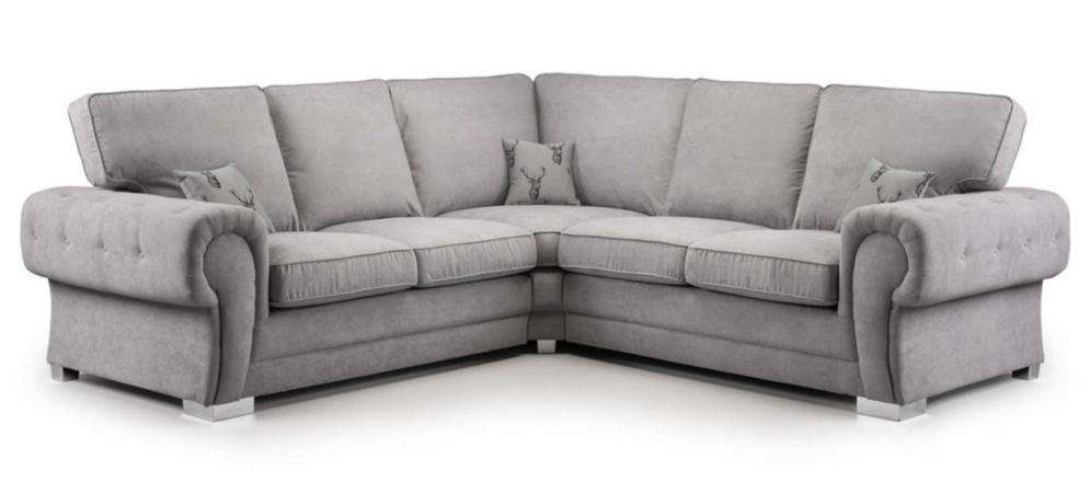 Verona Grey 2C2 Formal Back Fabric Corner Sofa With Chrome Legs Leather Sofa World
