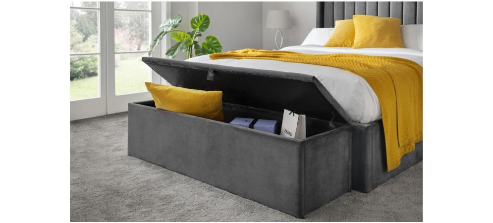Ravello Blanket Box Dark Grey Velvet Slate Velvet Hardwood Frame