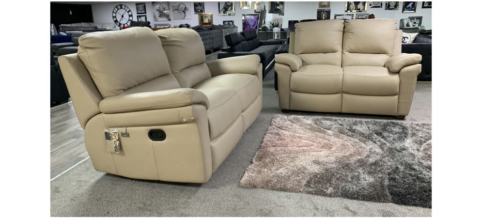 Charlton New Trend Cream Leather 3 Seater Electric With 2 Seater Static Arms On Both Sofas Damaged see images Ex Display Showroom Model 50644